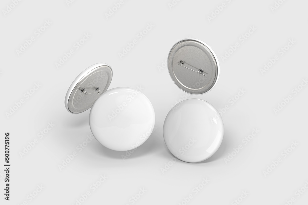 Blank white button badge stack isolated on white background. 3D ...