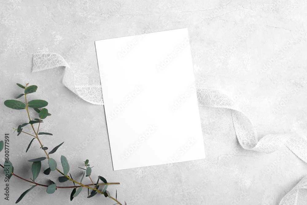 Wedding stationery invitation card mockup 5x7 on neutral grey stone ...