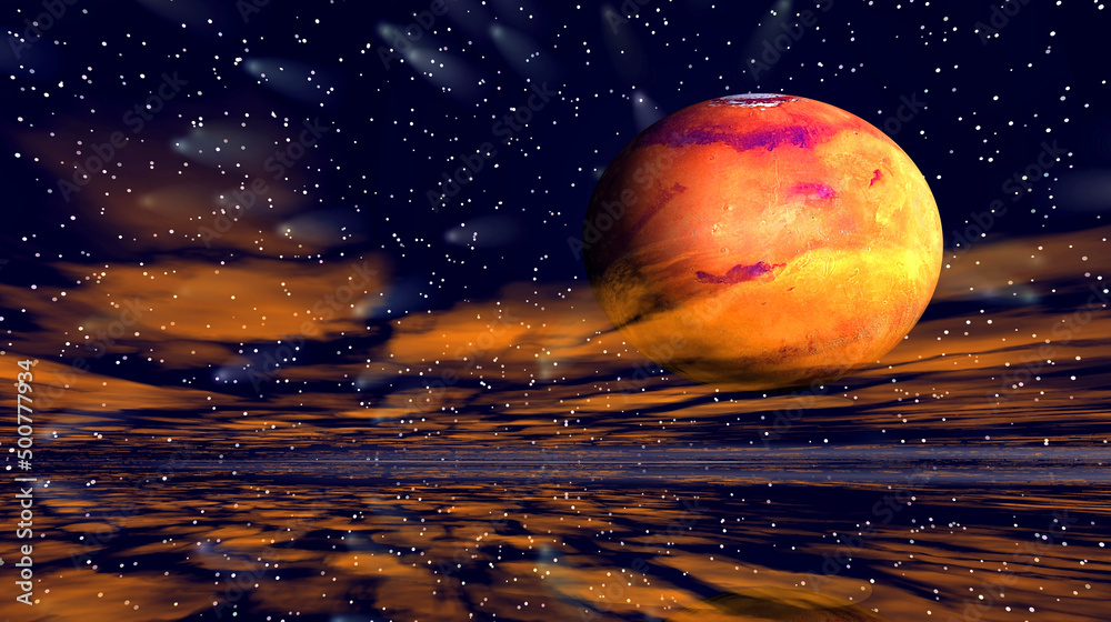 3d fantasy space landscape with Mars Stock Illustration | Adobe Stock