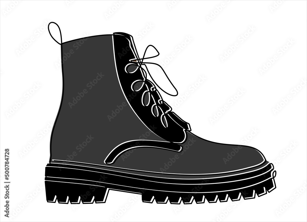 Continuous line drawing of man boot. Single one line, art boot. Vector ...