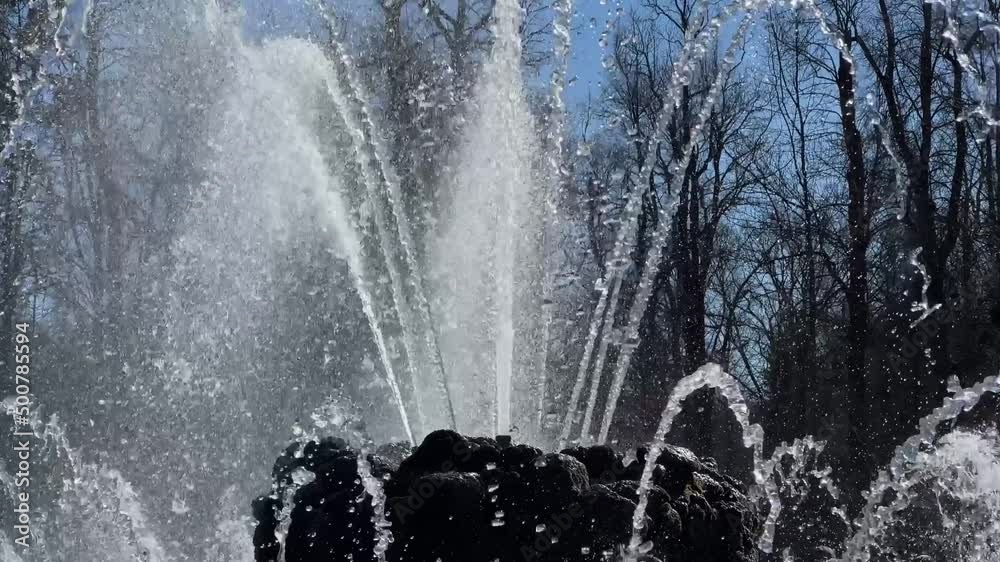 Water jets from the fountain. A water jet in a public park. water ...