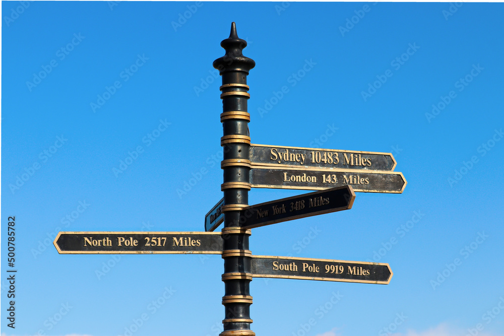 Signpost - Meridian Point at the line of Greenwich Meridian. The worlds ...