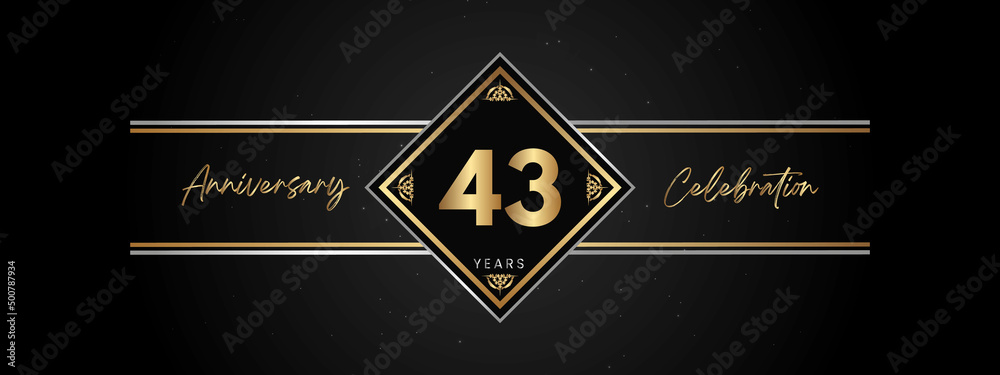 43 years anniversary golden color with decorative frame isolated on ...