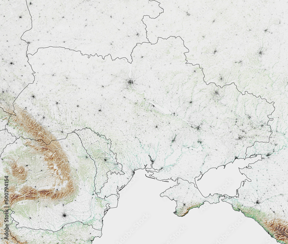 Physical map of Europe, Ukraine and borders. Russia and Belarus, Crimea ...