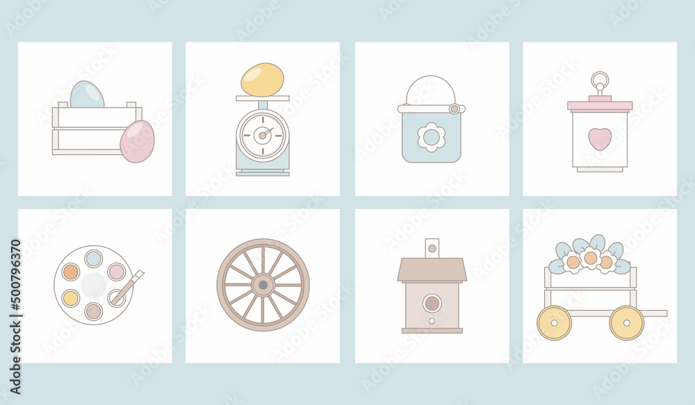 Spring Holiday Decor with cute elements. Cute flat cartoon characters ...