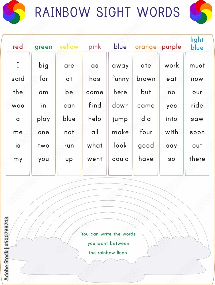 Rainbow sight words is for English vocabulary memory. Stock ...