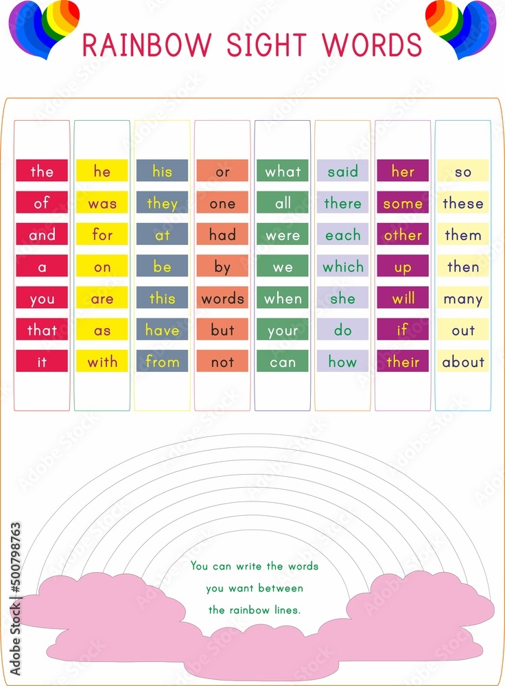 Rainbow sight words is for English vocabulary memory. Stock ...