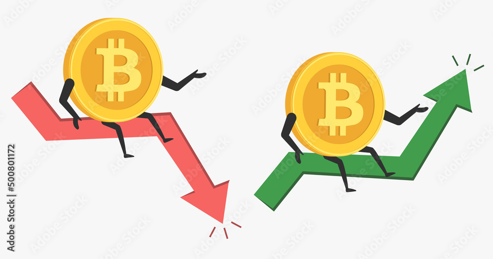 Bitcoin cartoon character in bullish or bearish market trend in crypto ...
