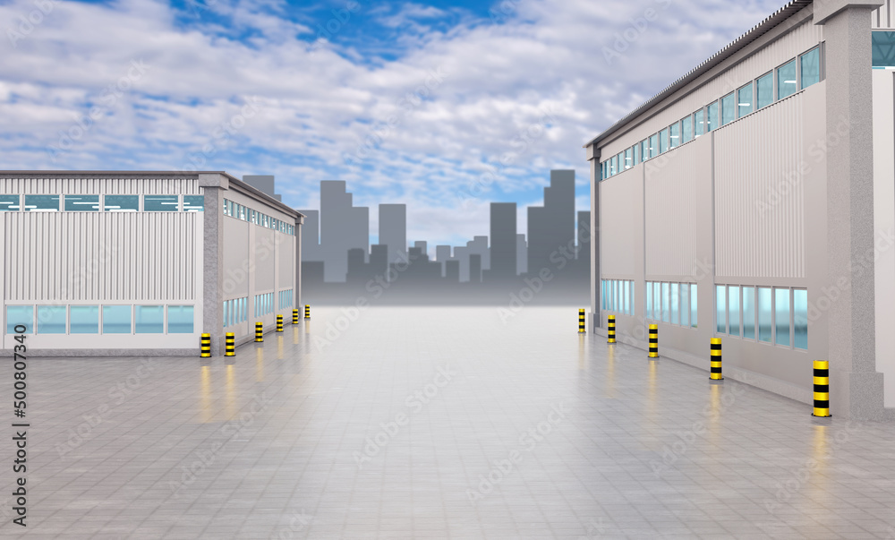 Territory with warehouse buildings. Simple warehouse buildings in ...