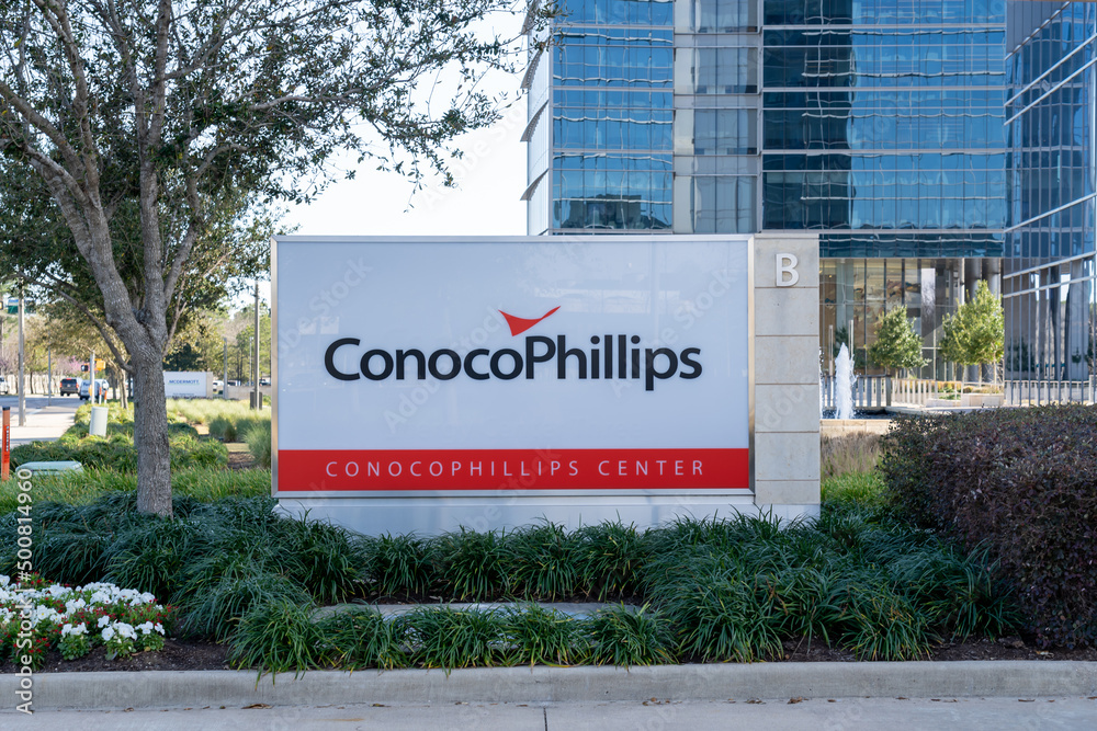 Houston, Texas, USA - March 2, 2022: ConocoPhillips ground sign at ...