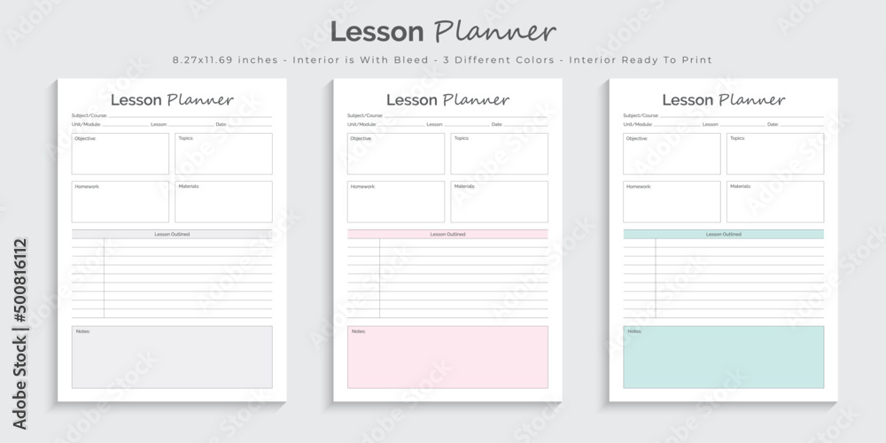 Lesson planner logbook journal and tracker printable kdp interior ...