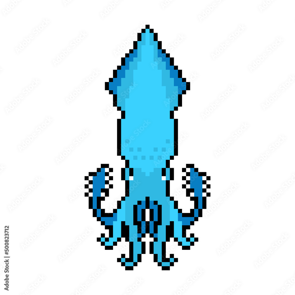 Squid pixel art isolated. 8 bit calamary icon. pixelated illustration ...