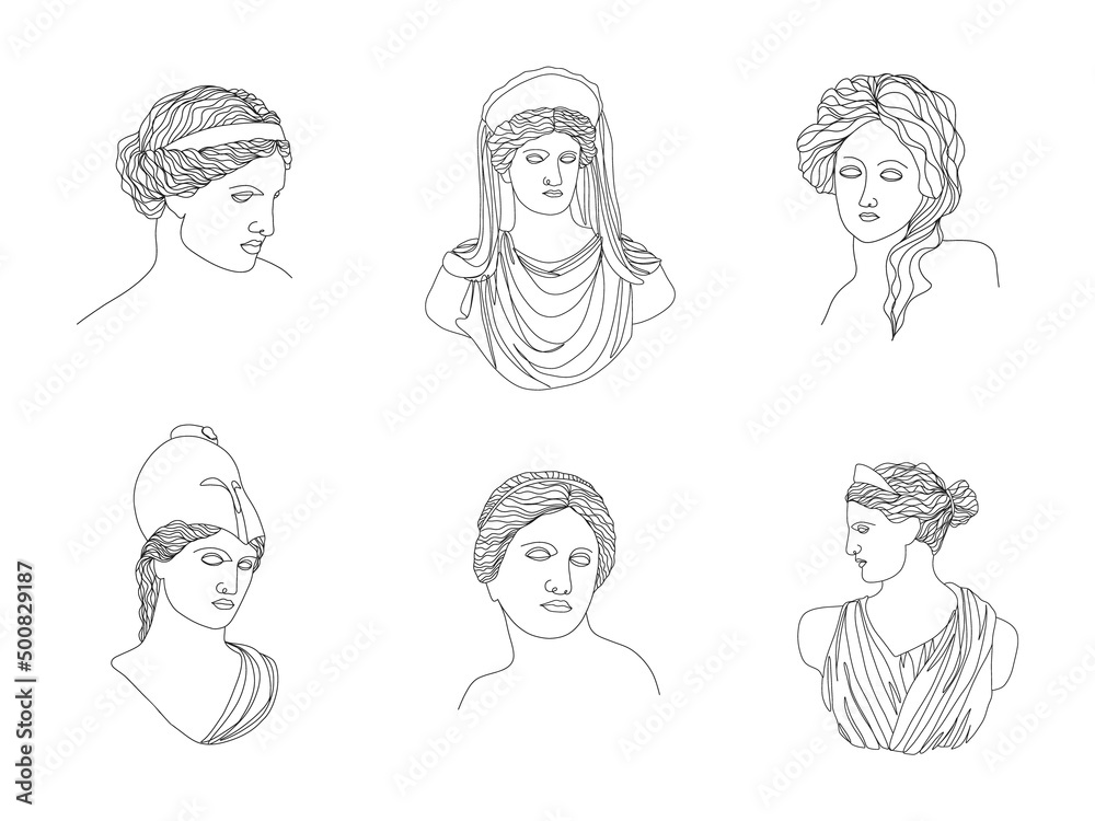 Ancient greek sculpture. Set of linear goddesses antique statues ...