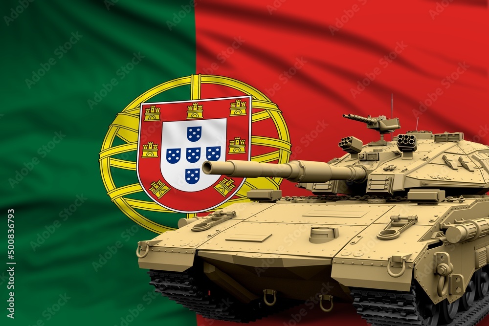 Heavy tank with fictional design on Portugal flag background - modern ...