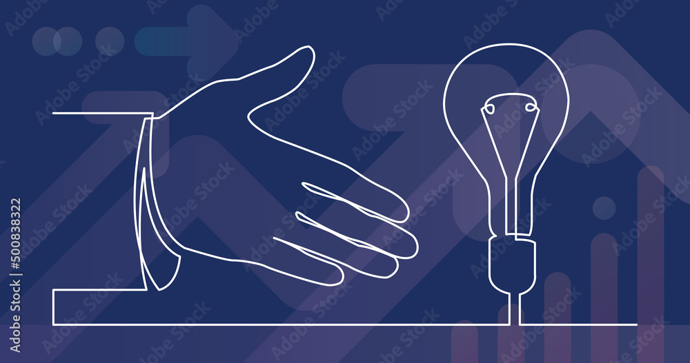 continuous line drawing of hand showing light bulb or idea metaphor ...