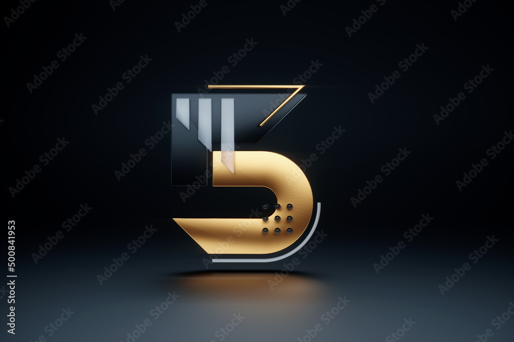 number five, digit, dark golden style. Modern design, luxury style ...