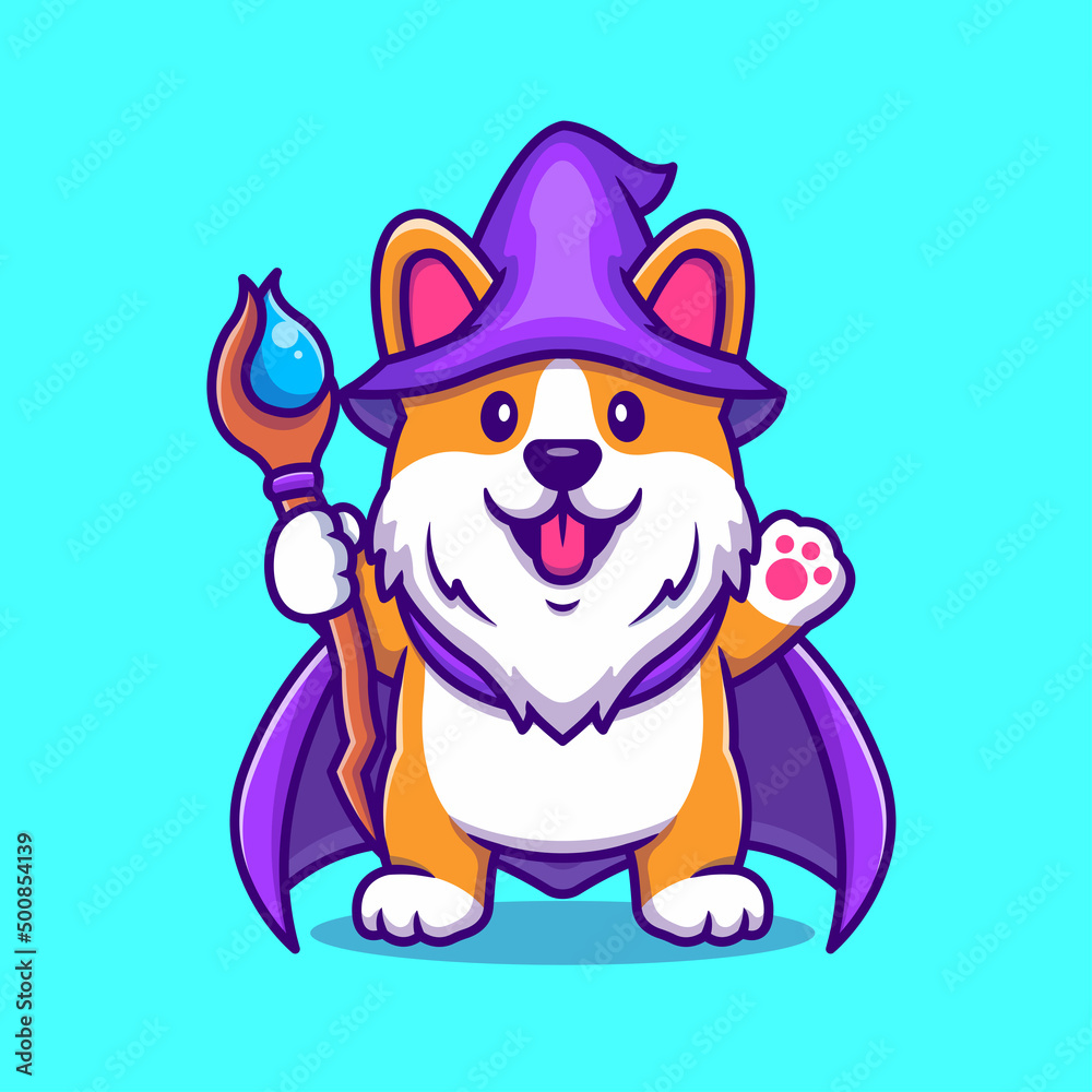 Cute Corgi Dog Wizard With Magic Wand Cartoon Vector Icon Illustration ...
