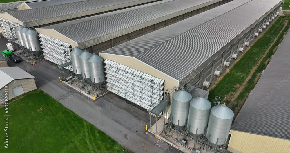 Factory farm chicken houses. Massive operation for egg laying hens in ...