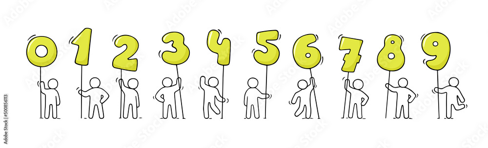 Cartoon icons set of sketch little people with numbers. Stock Vector ...