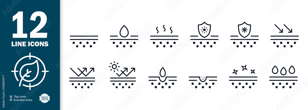 Skin influence icons set. Protection of the skin from the sun, cold ...