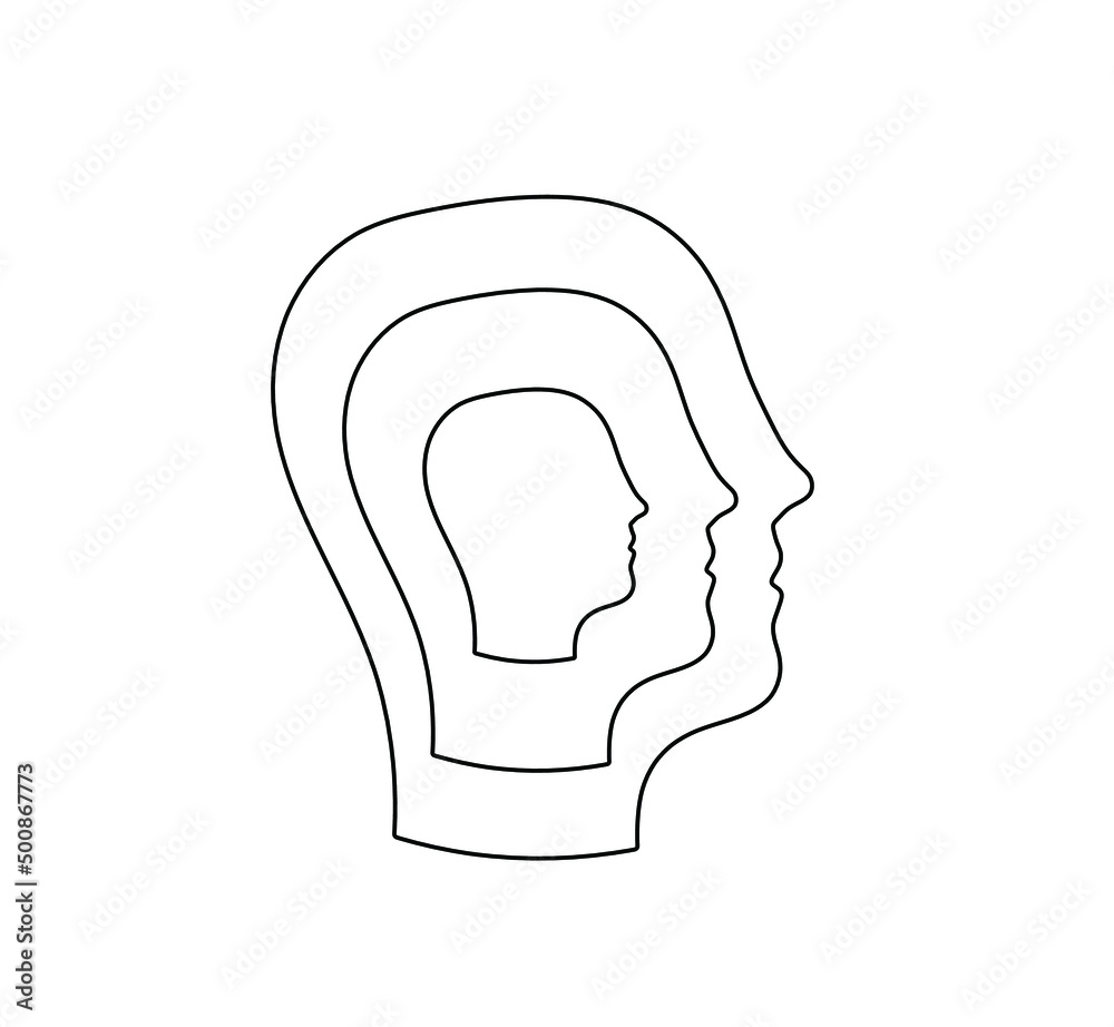 Vector isolated bold human head inside heads without hairs in profile ...