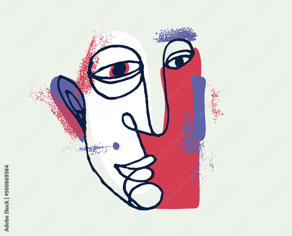 Abstract face vector portrait, abstraction art man head, hand drawn ...