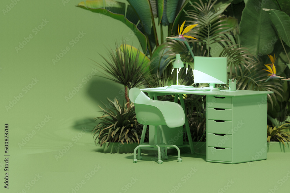 Minimal office table desk with tropical garden background. Study desk ...