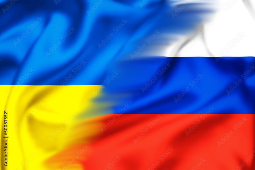 Blended Silk flags of Russian Federation and Ukraine illustration Stock ...
