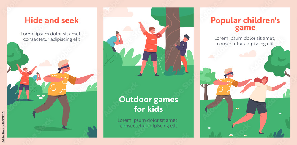 Children Playing Hide and Seek in Park Banners, Happy Kids and Mother ...