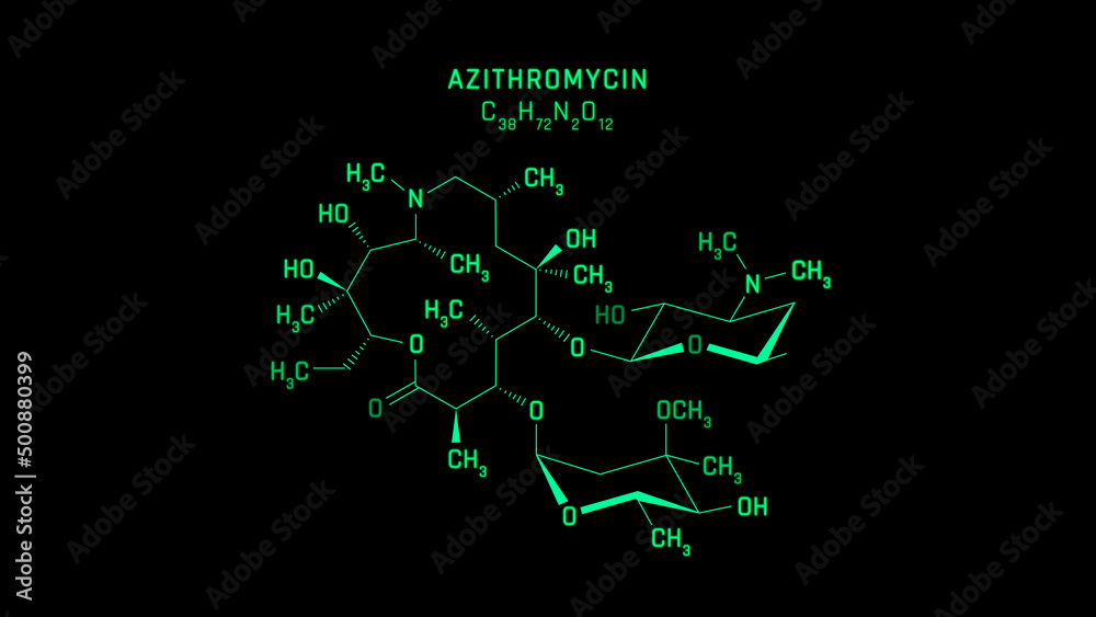 Azithromycin Skeletal Formula or Molecular Structure Symbol on black ...