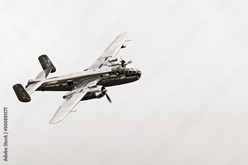 Vintage photo of silver WW2 bomber aircraft isolated on white Stock ...