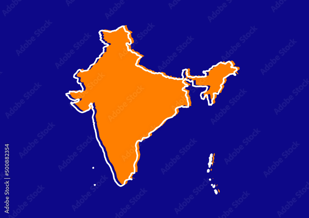 Outline map of India, stylized concept map of India. Orange map on blue ...