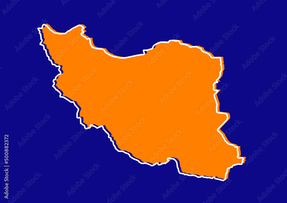 Outline map of Iran, stylized concept map of Iran. Orange map on blue ...