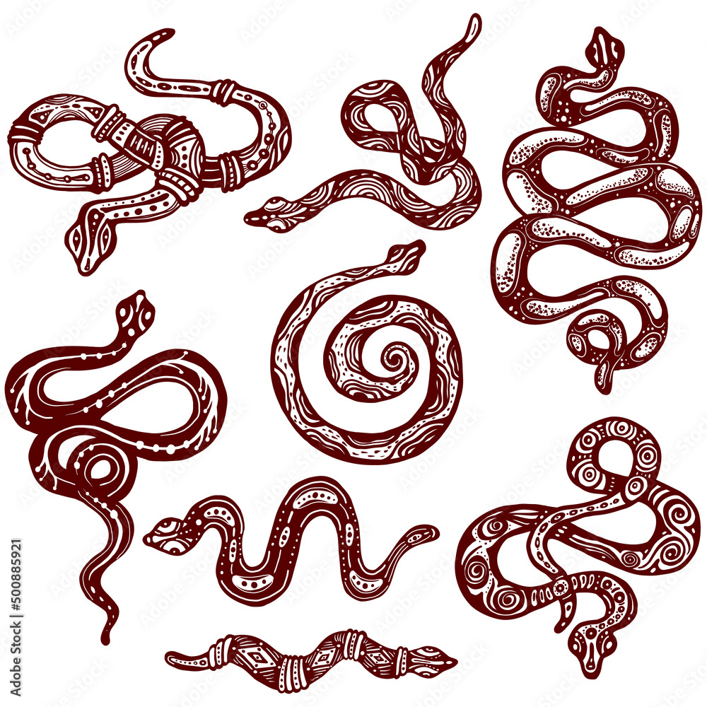 Mystical Snakes Illustration Silhouette snakes Stock Vector | Adobe Stock