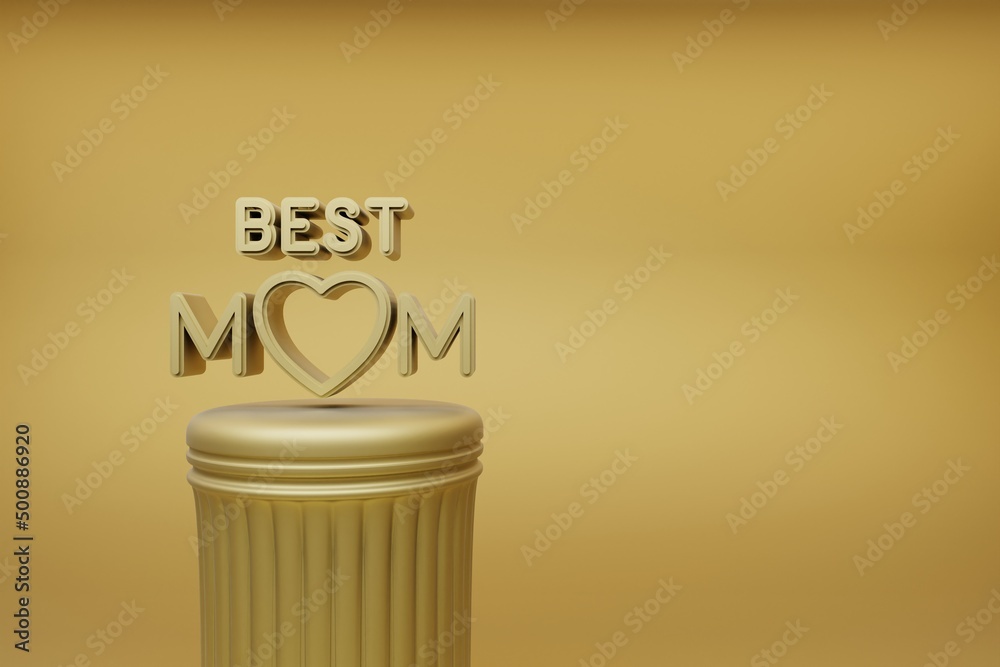 Beautiful illustrations Golden words BEST MOM with heart symbol icons ...