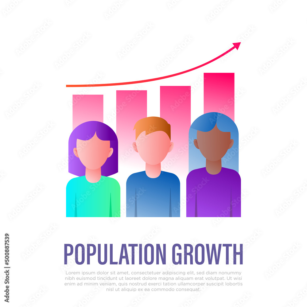 Overpopulation, graph of population growth gradient flat icon ...