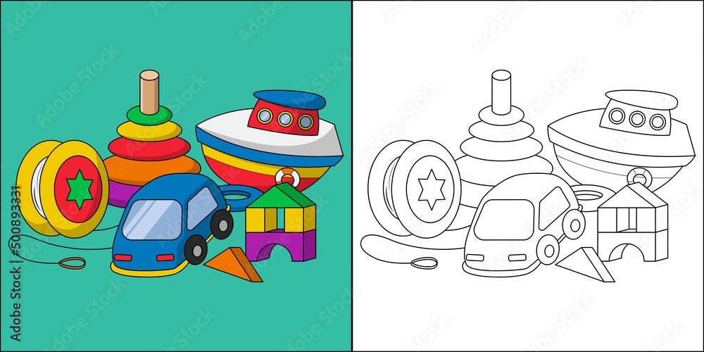 Collection of toys suitable for children's coloring page vector ...
