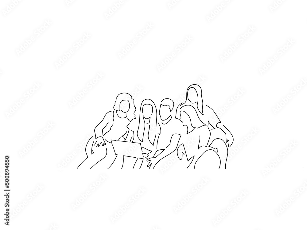 Teamwork in line art drawing style. Composition of a group of people ...