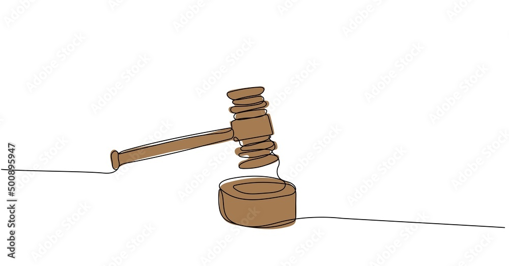 Continuous one line drawing of judge wood hammer. Minimalist linear ...