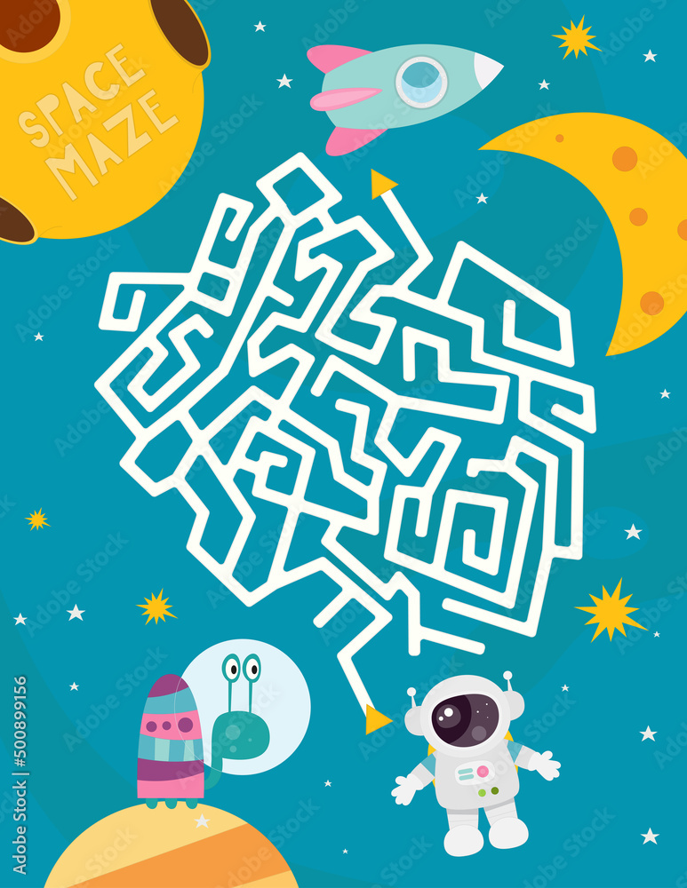 Space Maze game for children. Help the Spaceman get to Spaceship ...