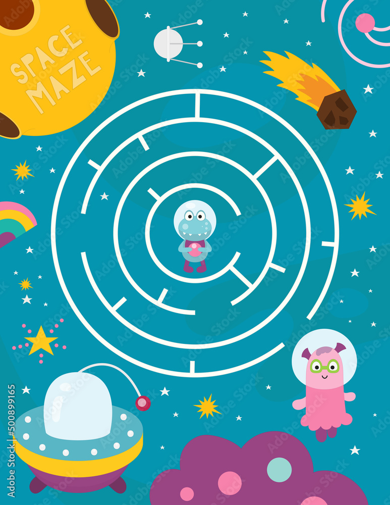 Space Maze game for children. Help the Alien get to Alien baby. Vector ...