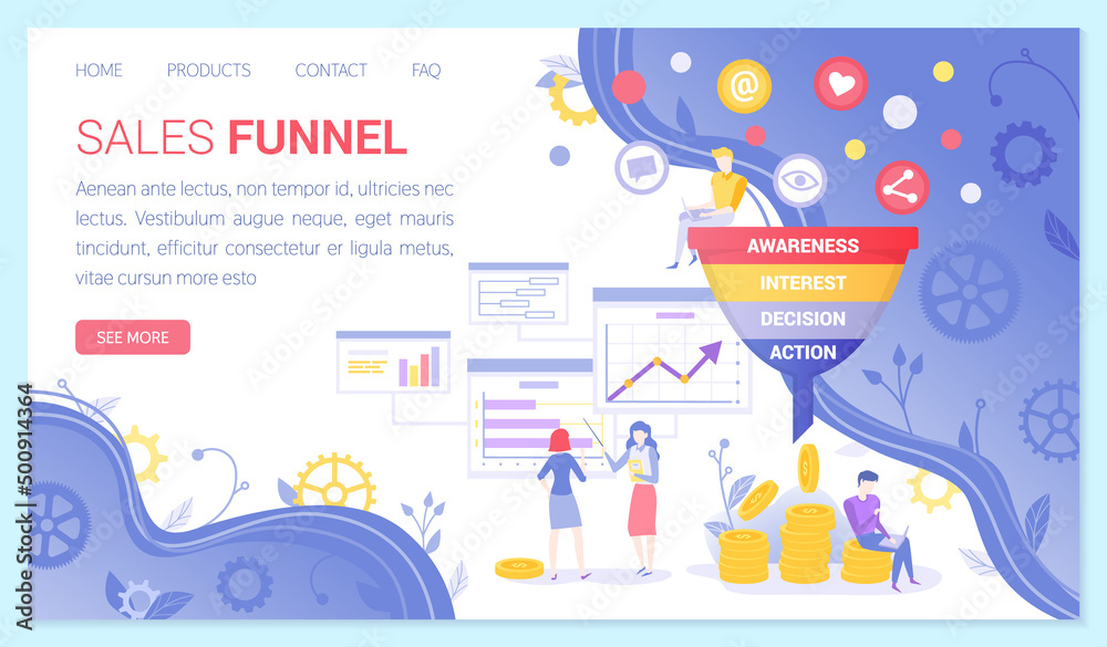 Sales funnel stages, potencial customers concept. People working with ...