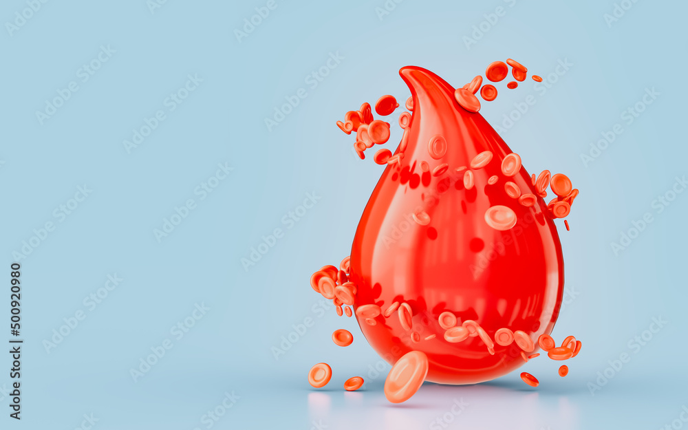 Blood drop icon with cells 3d render concept for world blood donation ...