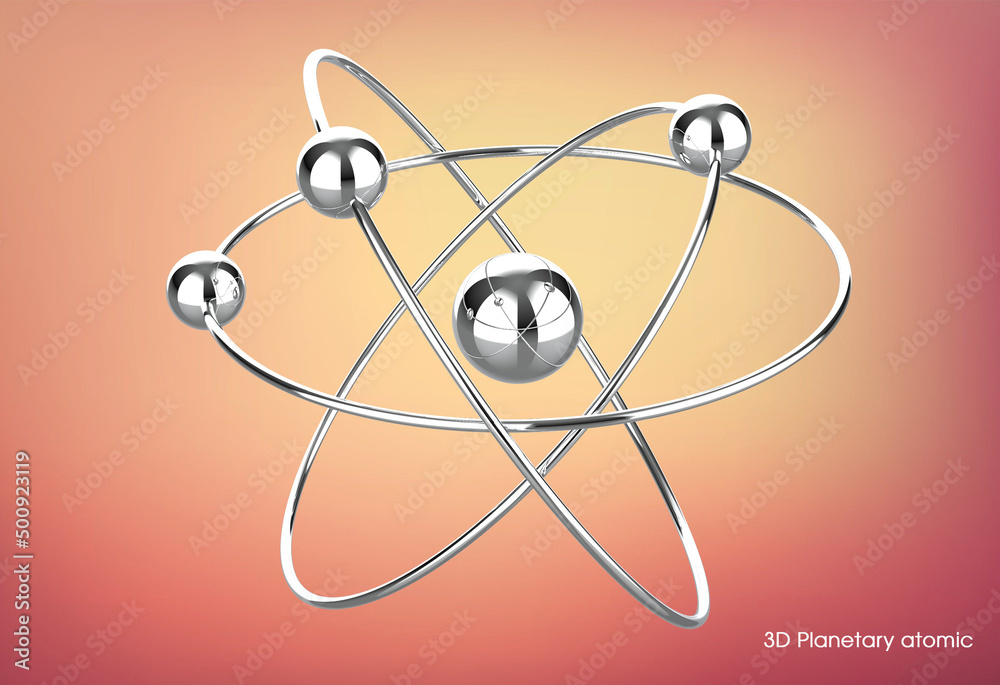 Planetary model of atom with nucleus and electrons spinning on orbits ...