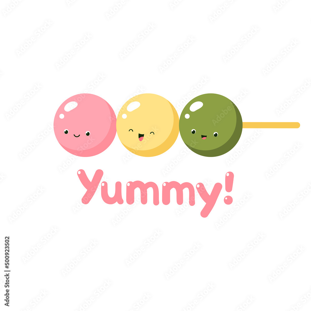 Cute dango characters. Vector illustration of Japanese sweets and ...