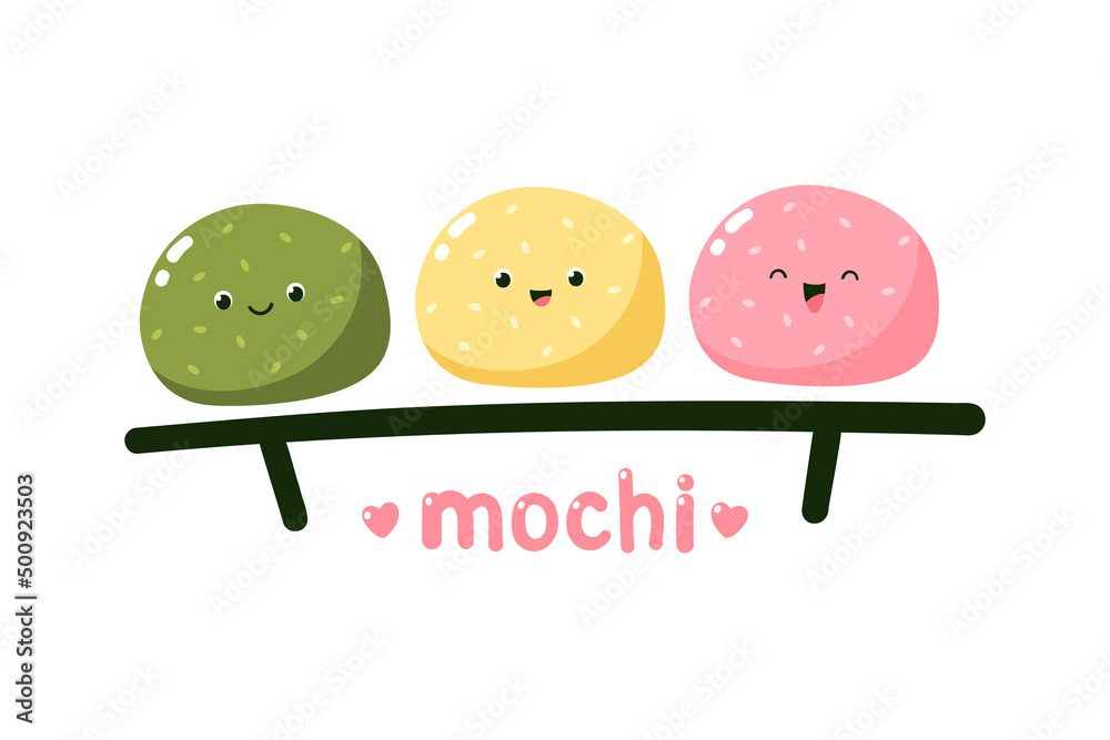 Cute mochi characters. Vector illustration of Japanese sweets and ...