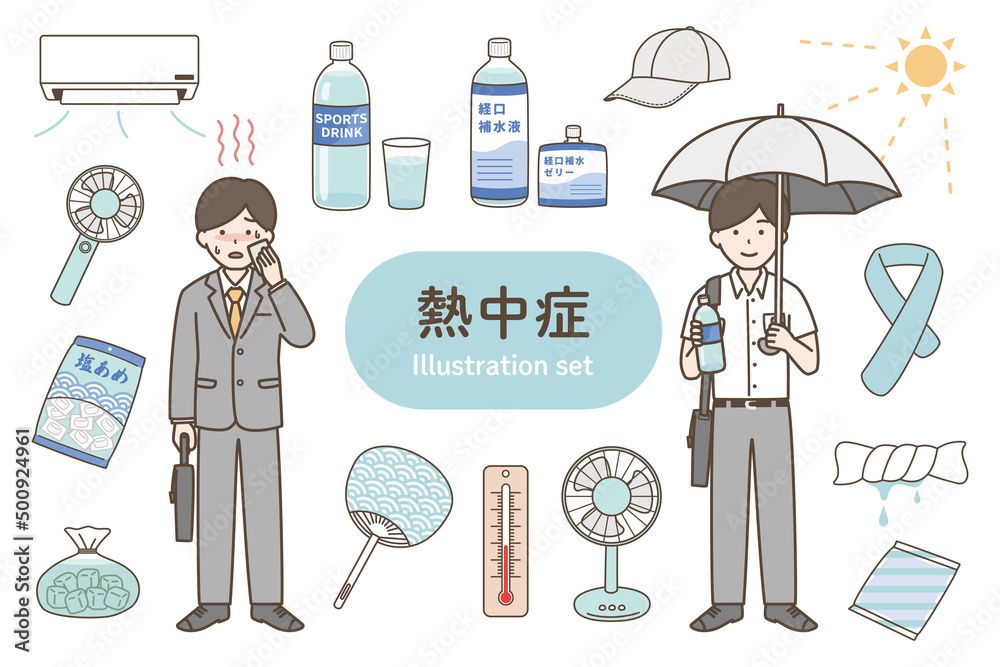 熱中症関連イラストのセット（男性） Stock Vector | Adobe Stock