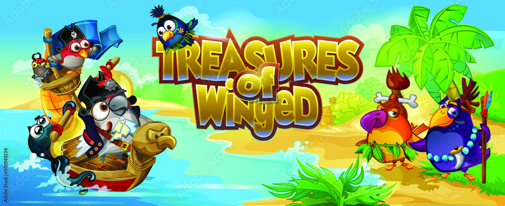 Vecteur Stock Elements for the game. Pirate Island. Birds pirates and ...