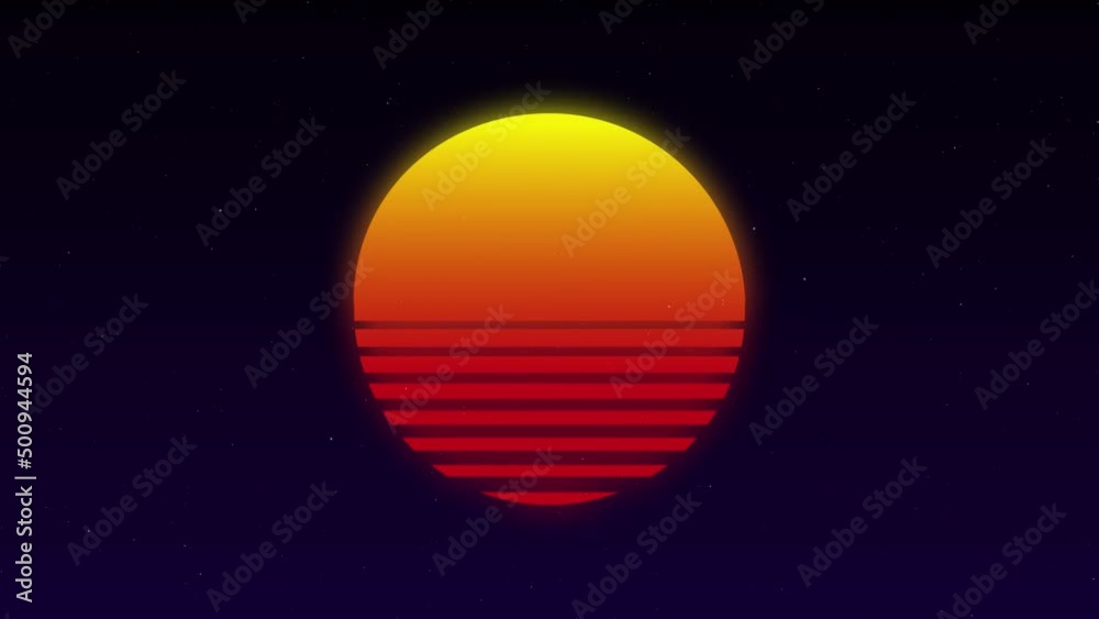 Retro-futuristic 80s synthwave sun grid background. Seamless looped ...