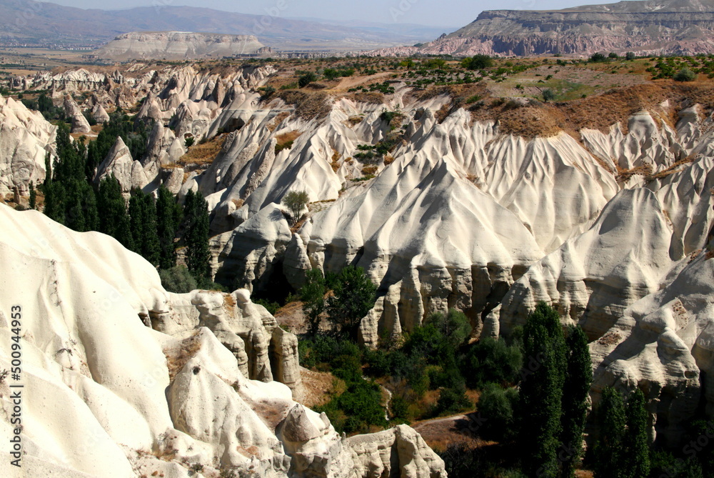 Panorama of the gorge and snow-white rocks of the White Valley of ...